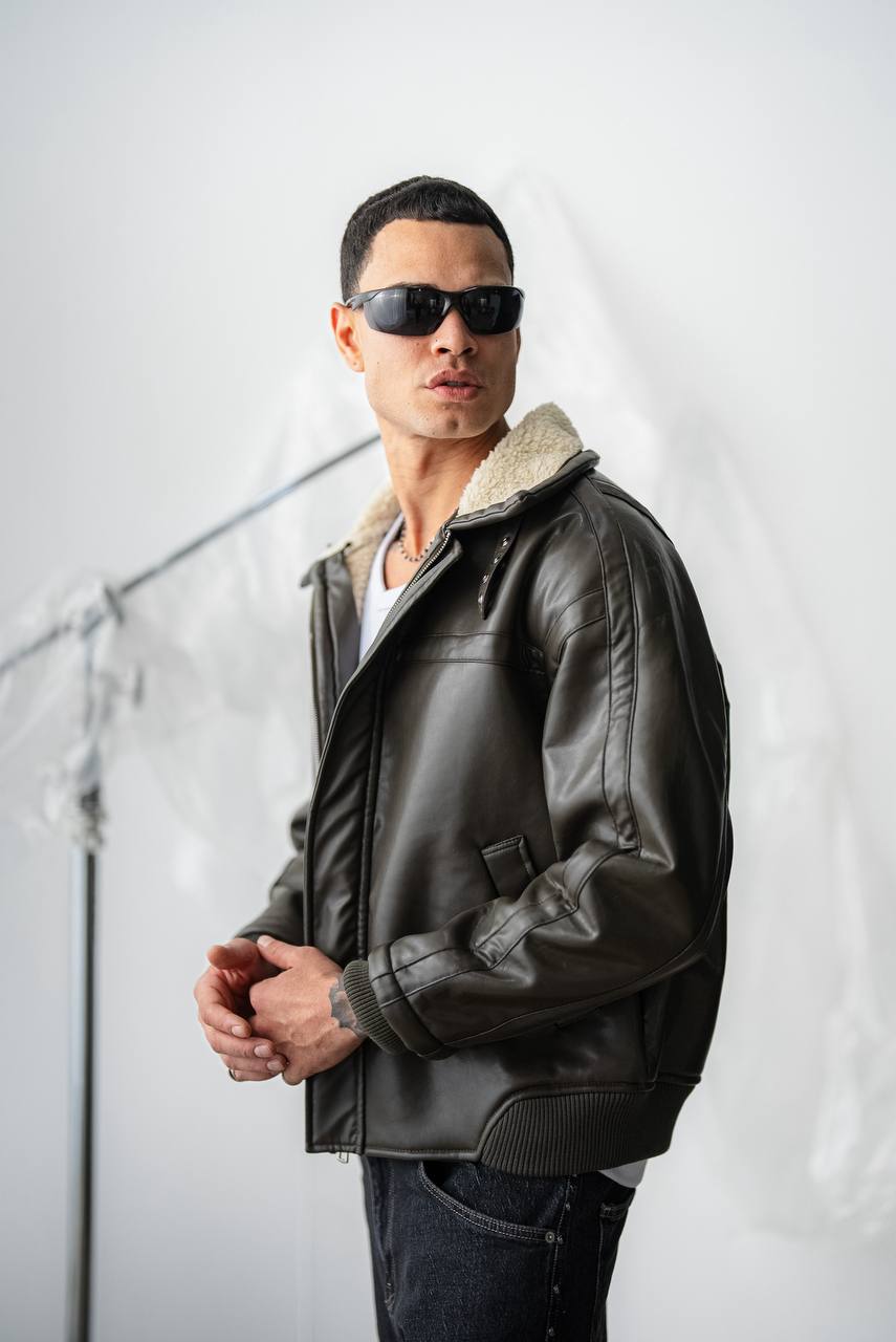 Aviator Edge Faux Shearling Flight Jacket | Leather Look | Withinblack